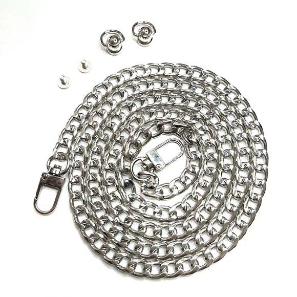 Bags | Silver Tone Purse Kit 47 Flat Metal Detachable Chain Strap With ...